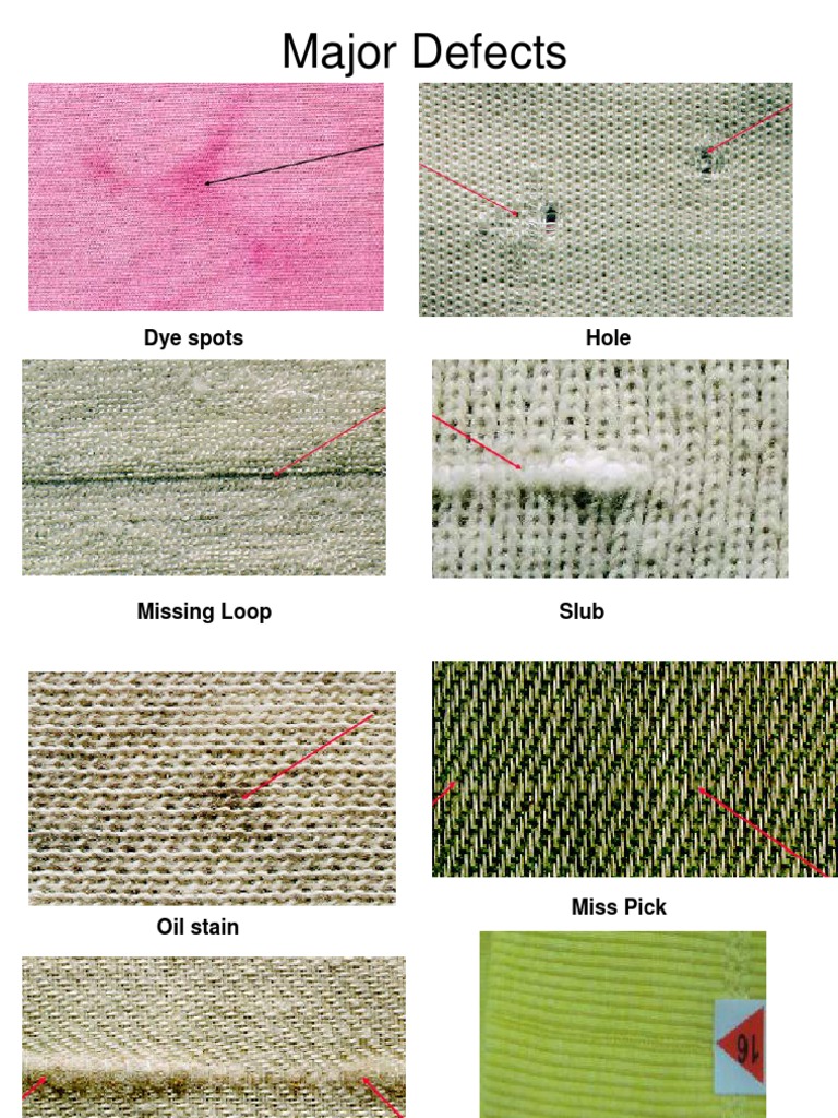 Major Defects: Dye Spots Hole | PDF | Yarn | Seam (Sewing)