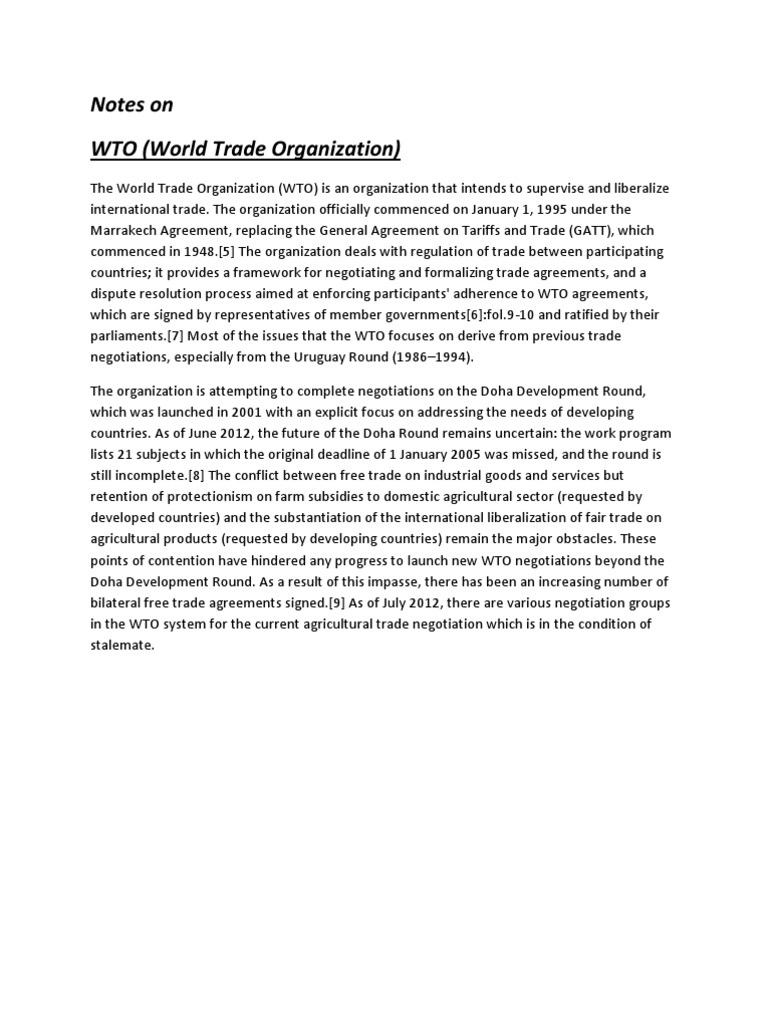 Notes On WTO (World Trade Organization) | PDF | World Trade ...