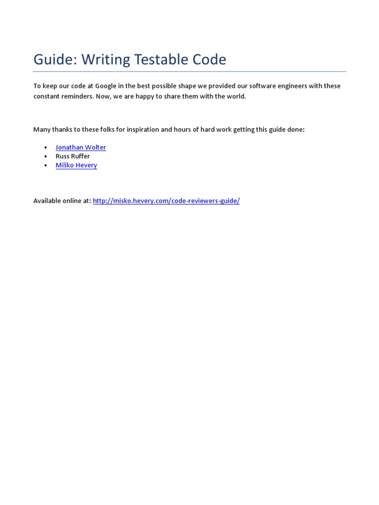 Guide-Writing Testable Code | PDF | Constructor (Object Oriented ...
