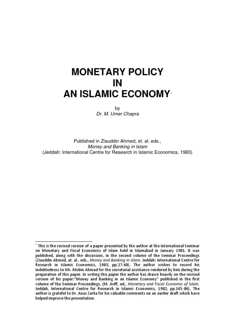 MONETARY POLICY in Islam Umer Chapra | PDF | Demand For Money | Monetary Policy