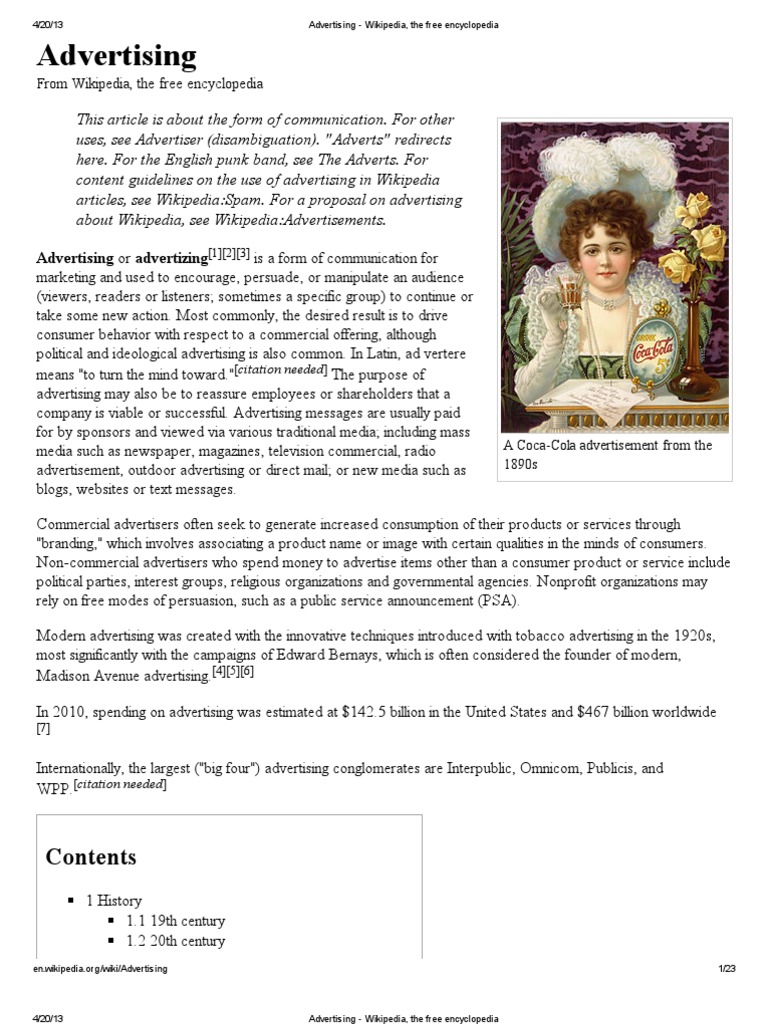 Advertising: From Wikipedia, The Free Encyclopedia | PDF | Online ...