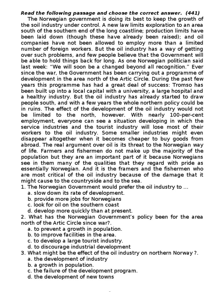 Read The Following Passage and Choose The Correct Answer. | PDF ...