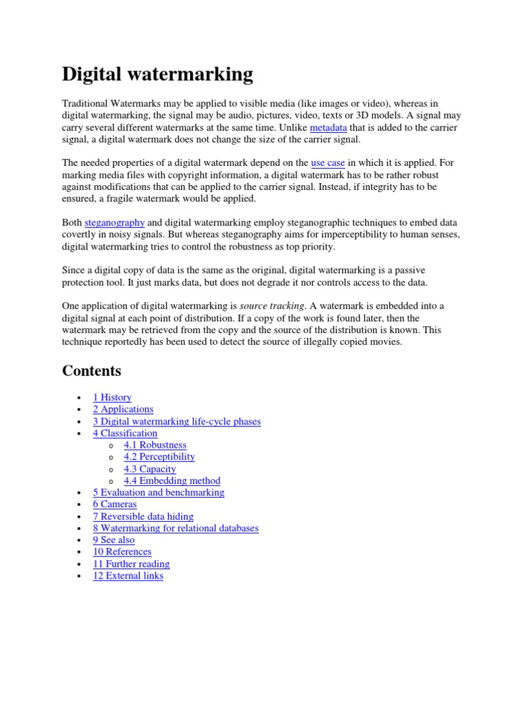 Digital Watermarking: o o o o | PDF | Media Technology | Digital Technology