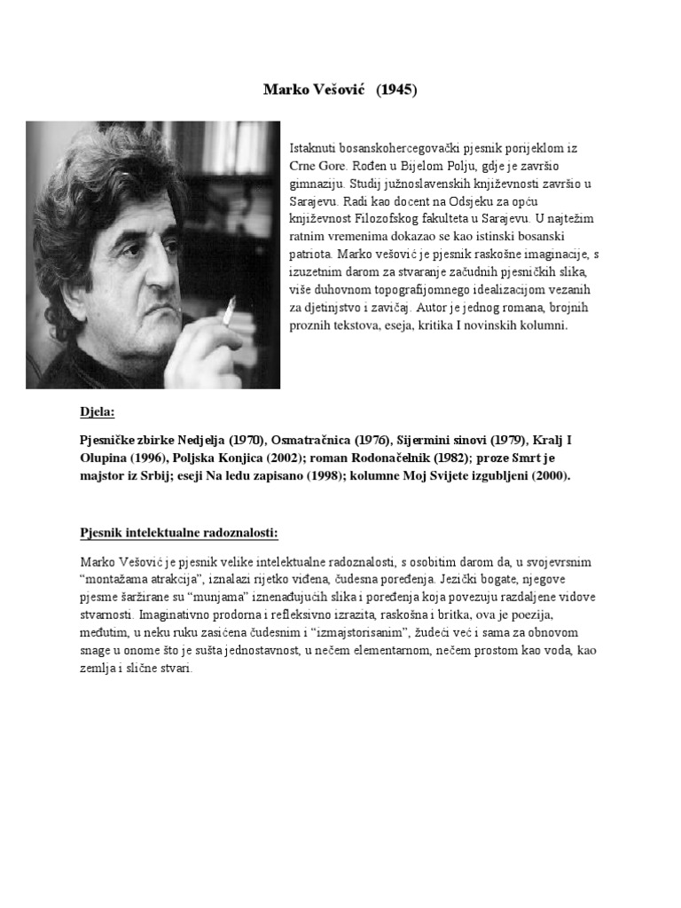 Marko Vesovic Poezija | PDF