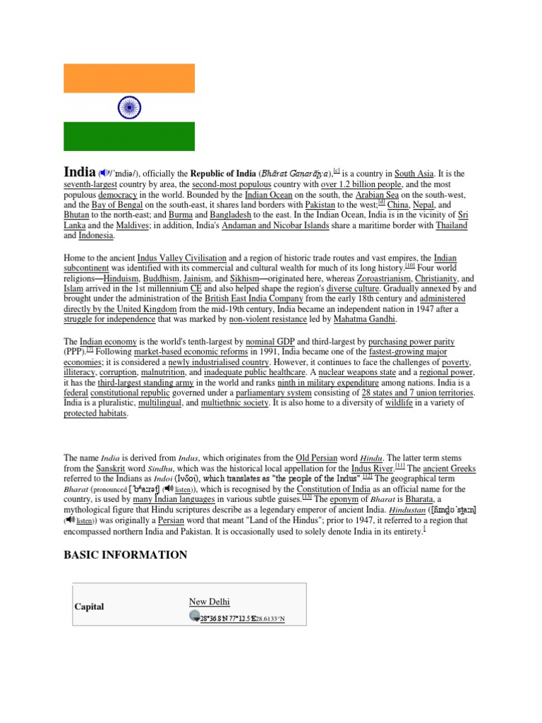 India: Basic Information | PDF | Indian Subcontinent | Asia