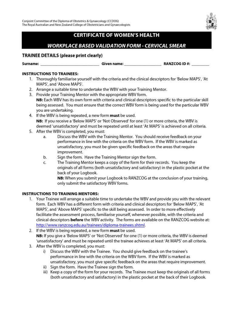 CWH Cervical Smear WBV Form | PDF | Gynaecology | Patient