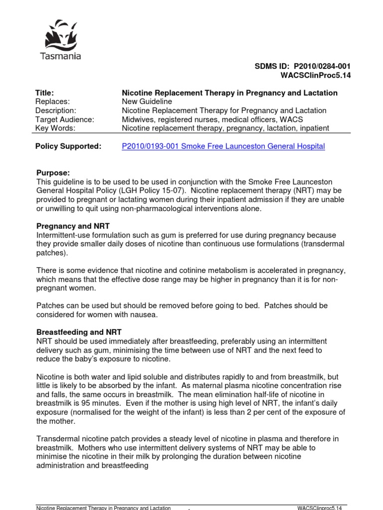 NRT Guidelines for Pregnancy & Lactation | PDF | Breastfeeding | Nicotine