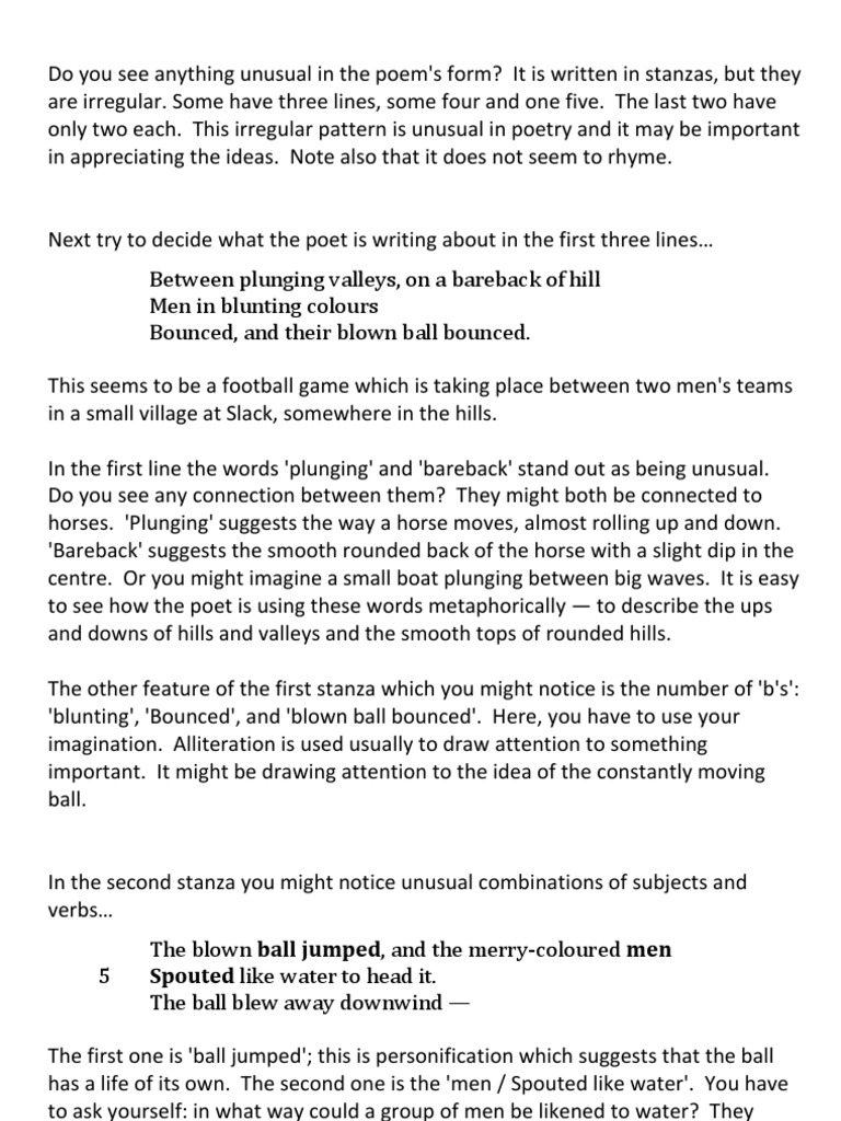 'Football at Slack' (Notes) | PDF | Cloud | Poetry