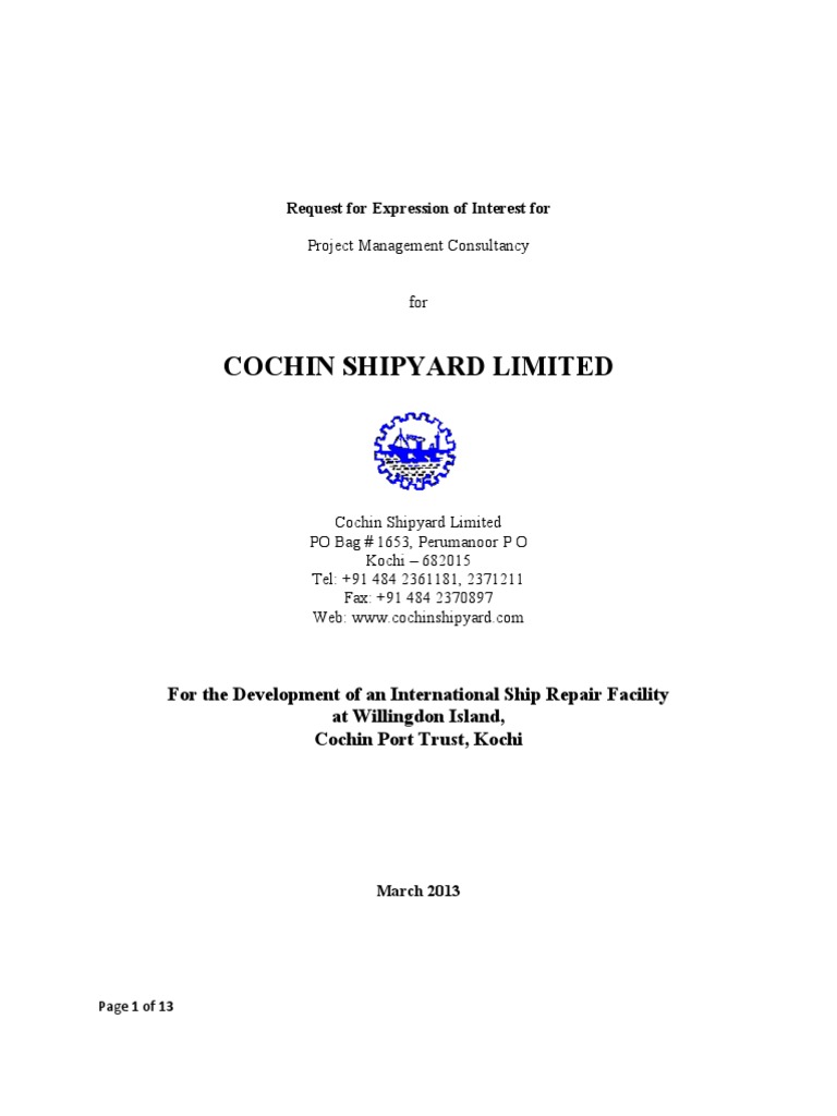 TENDER EOI Cochin Shipyard | PDF | Ships | Elevator
