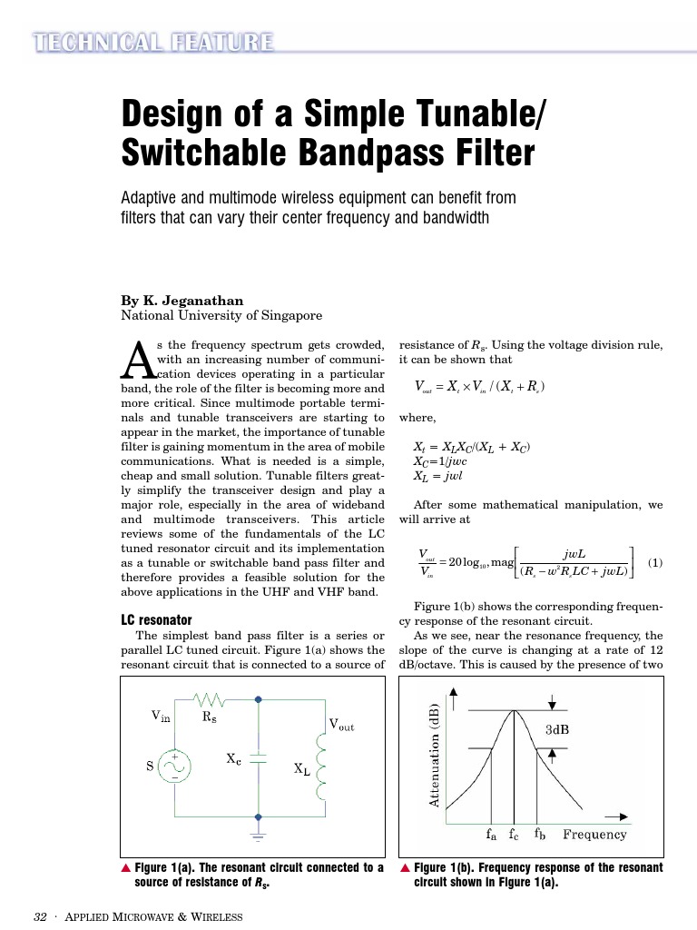 (AMW0003) Design of A Simple Tunable Switchable Bandpass Filter | PDF ...