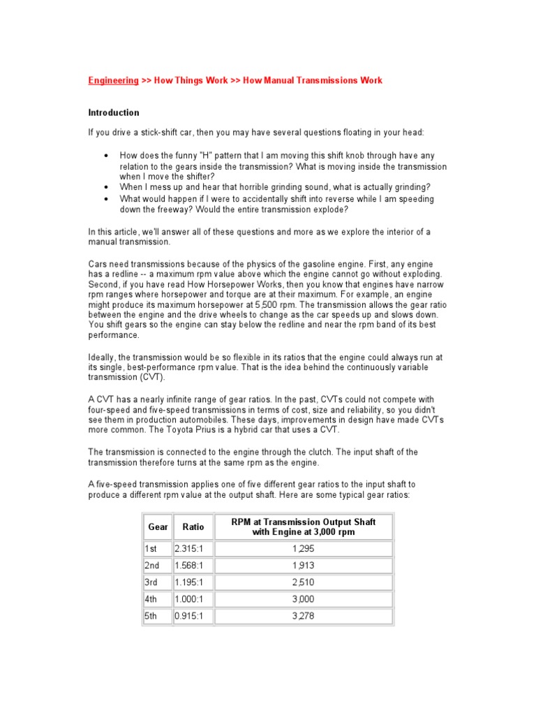 Engineering How Things Work How Manual Transmissions Work Pdf