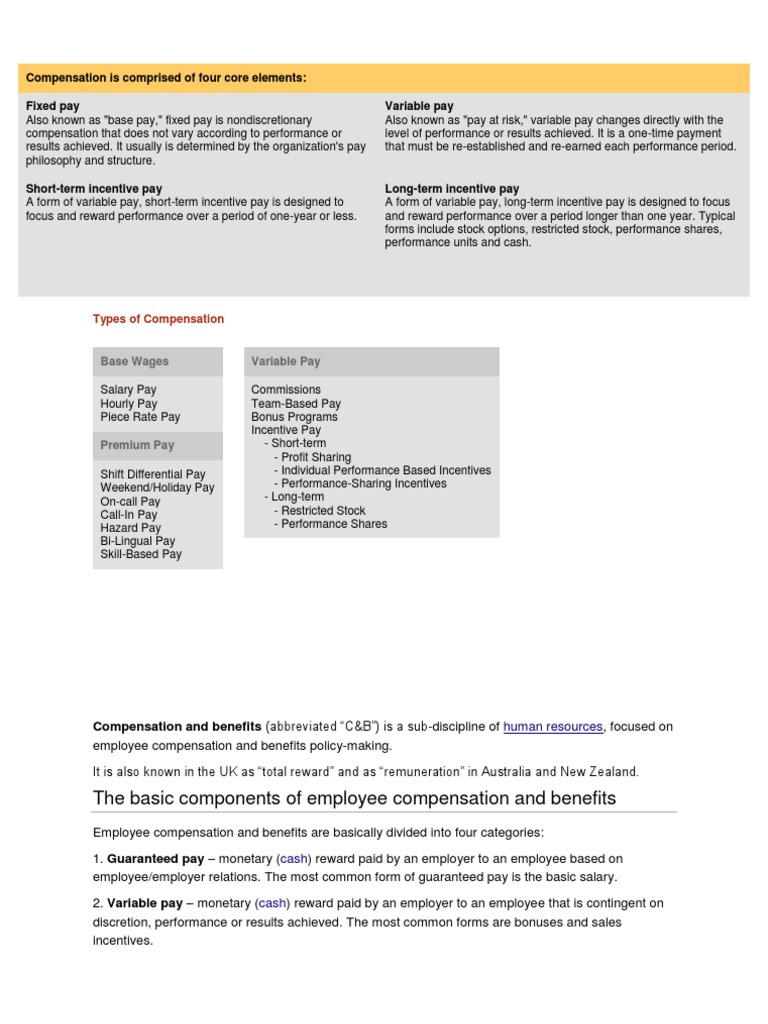 The Basic Components of Employee Compensation and Benefits | PDF ...