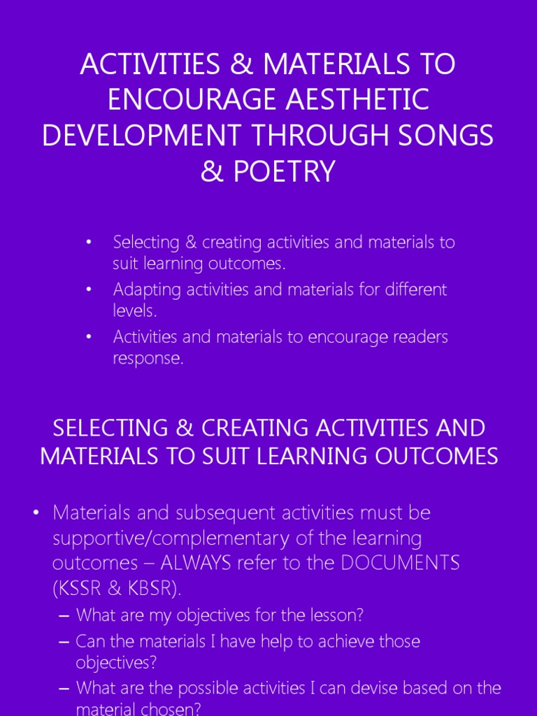 Activities & Materials to Encourage Aesthetic Development Through Songs ...