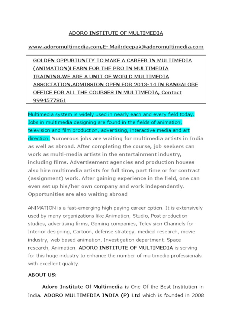 Adoro Institute of Multimedia Cbe | PDF | Multimedia | Communication