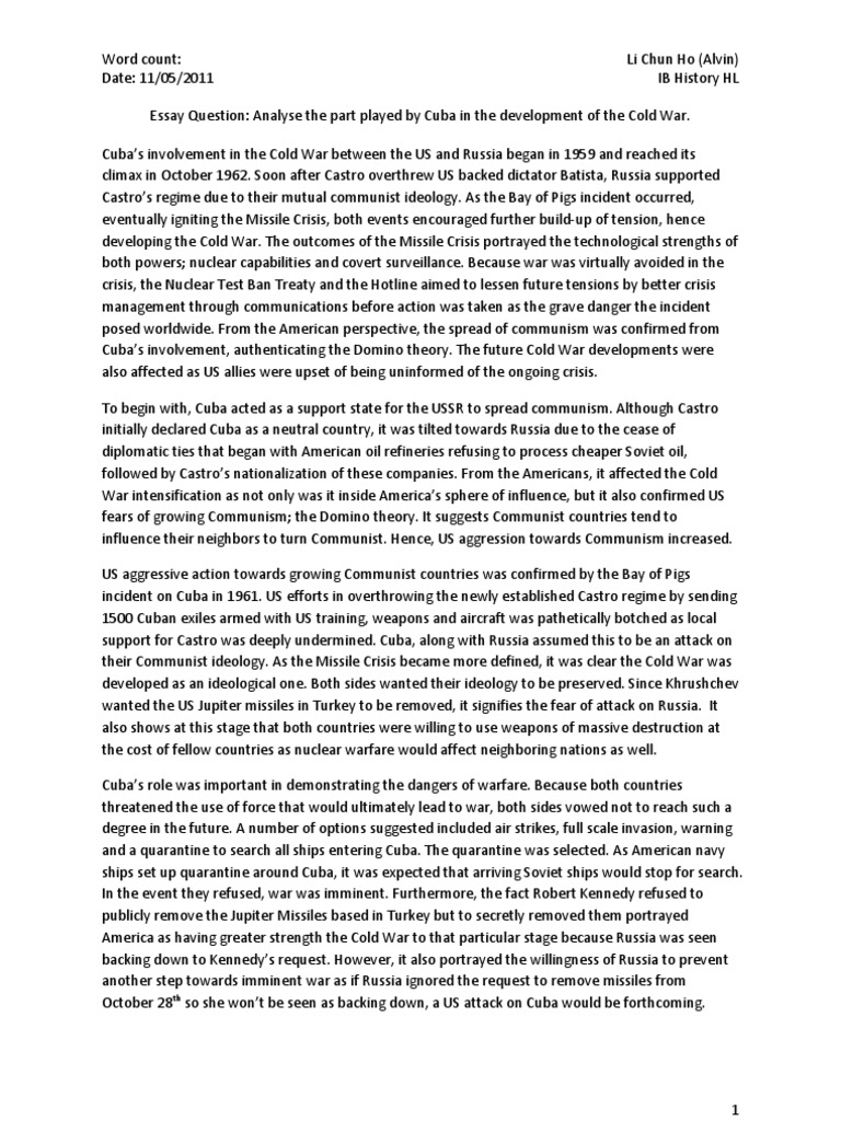 Essay Question Analyse The Part Played by Cuba in The Development of ...