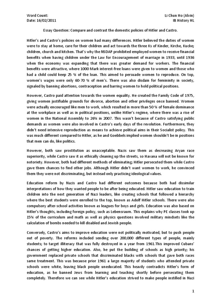 Essay Question Compare and Contrast The Domestic Policies of Hitler and ...