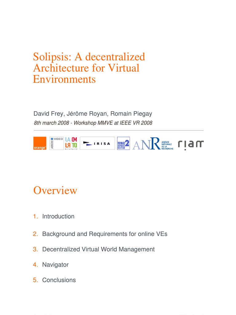 Solipsis - A Decentralized Architecture For Virtual Environments | PDF | Virtual World | Virtual ...