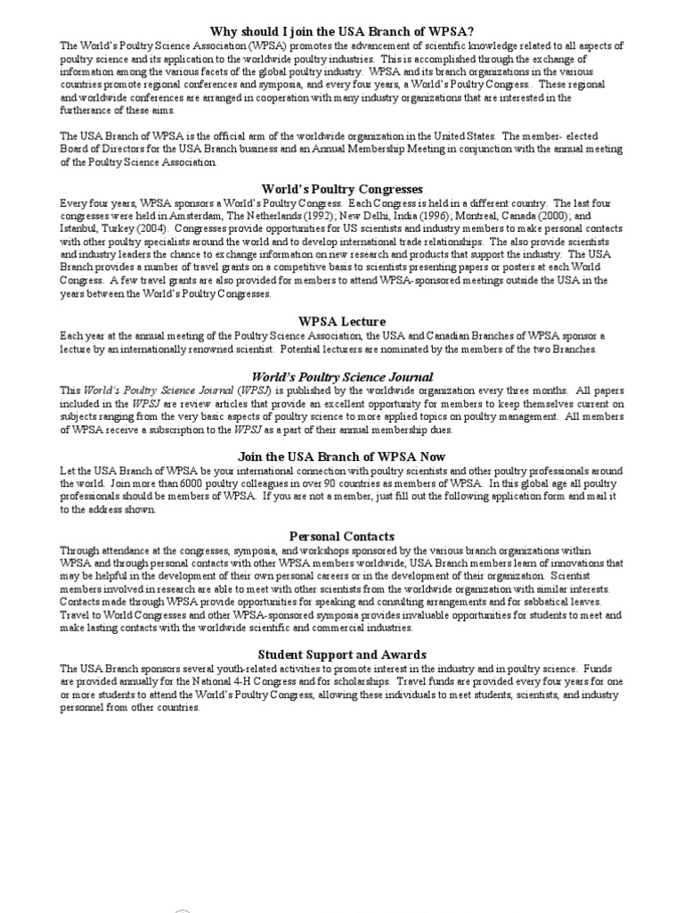 Why Should I Join The USA Branch of WPSA?: World's Poultry Science ...