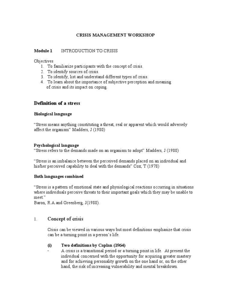 Definition of A Stress: Crisis Management Workshop | PDF | Stress ...