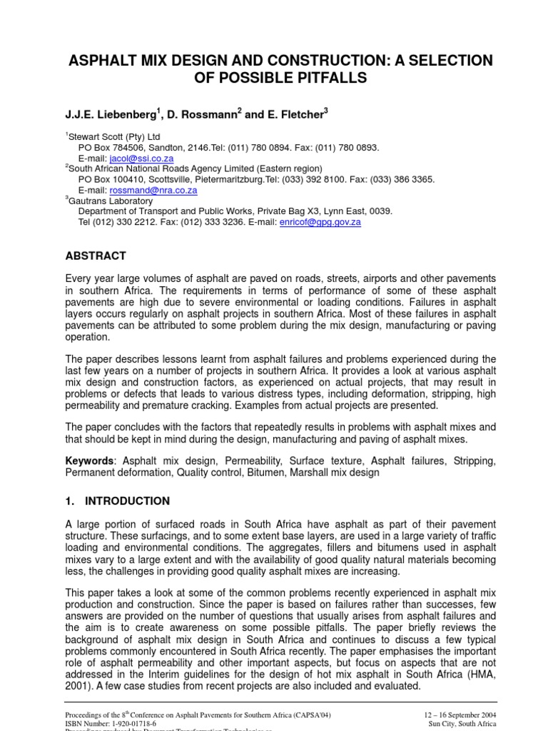 Asphalt Mix Design and Construction: A Selection of Possible Pitfalls ...