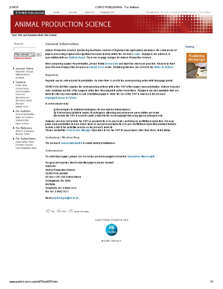 Animal Production Science | Open Access | Publishing