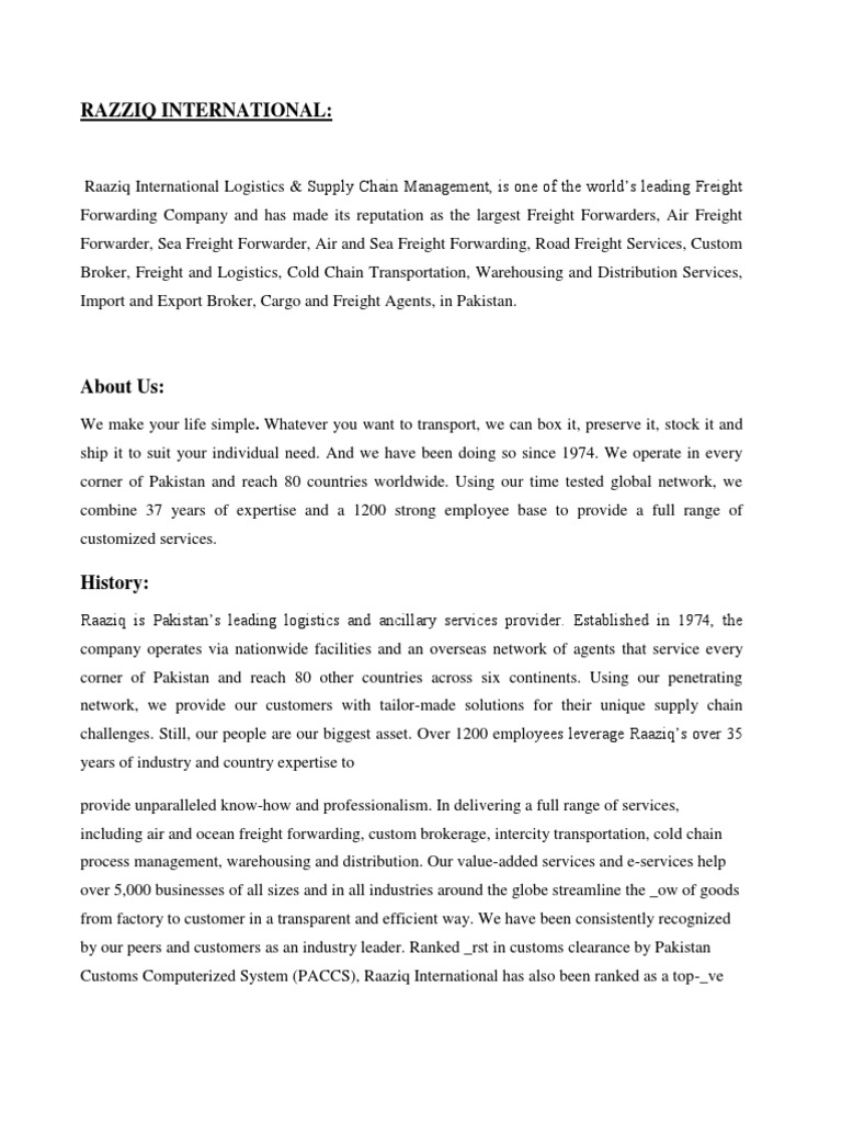 Razziq International | PDF | Cargo | Employment