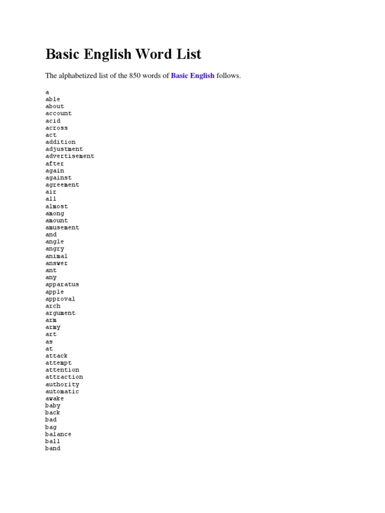 Basic English Word List | PDF | Nature