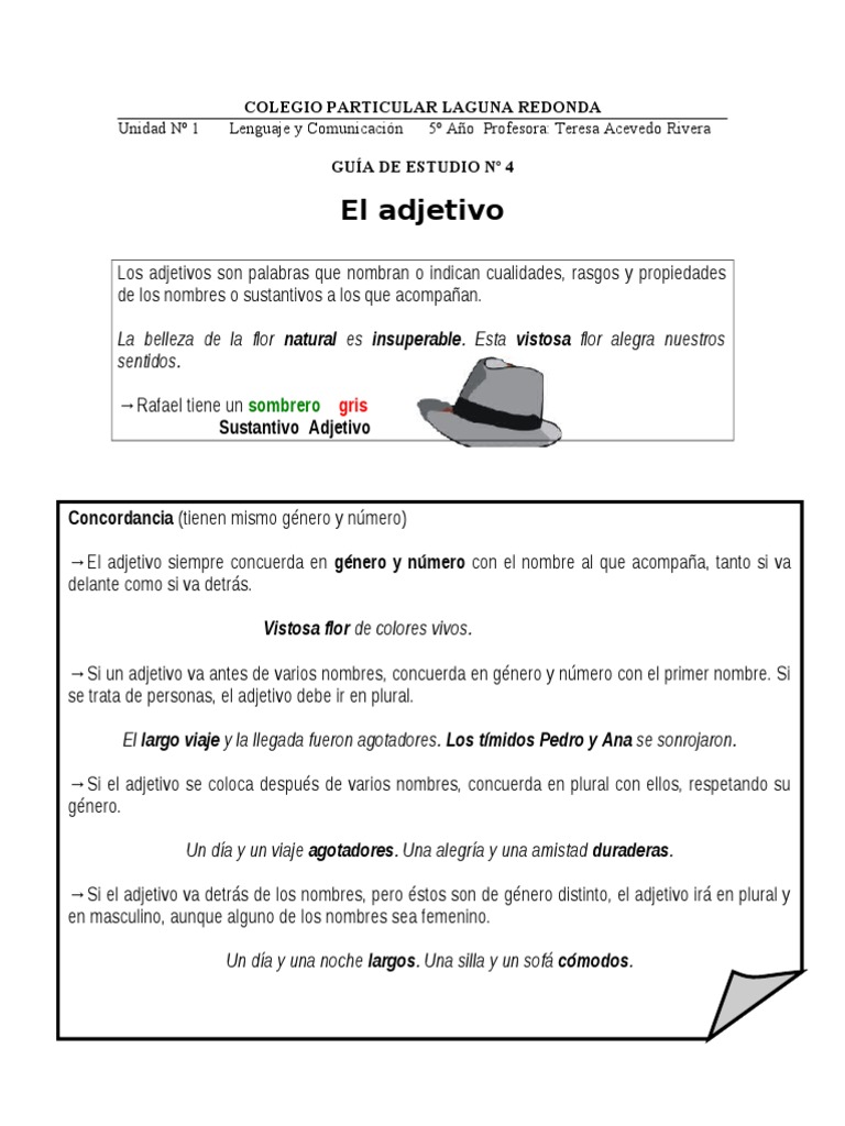 Guía de Adjetivos para Quinto Grado | PDF | Adjetivo | Género gramatical