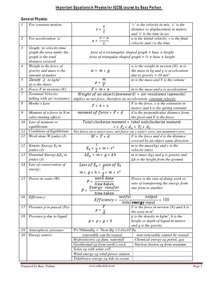 IGCSE Physics Formulas | PDF | Business