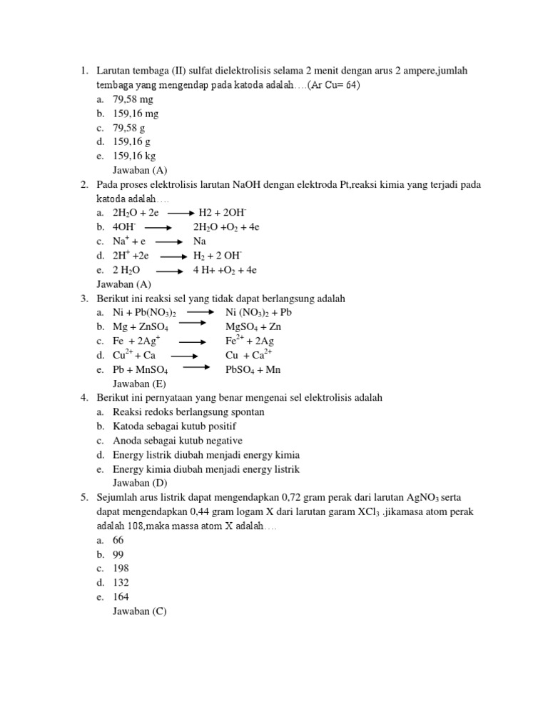 Soal Elektrolisis dan Reaksi Kimia | PDF