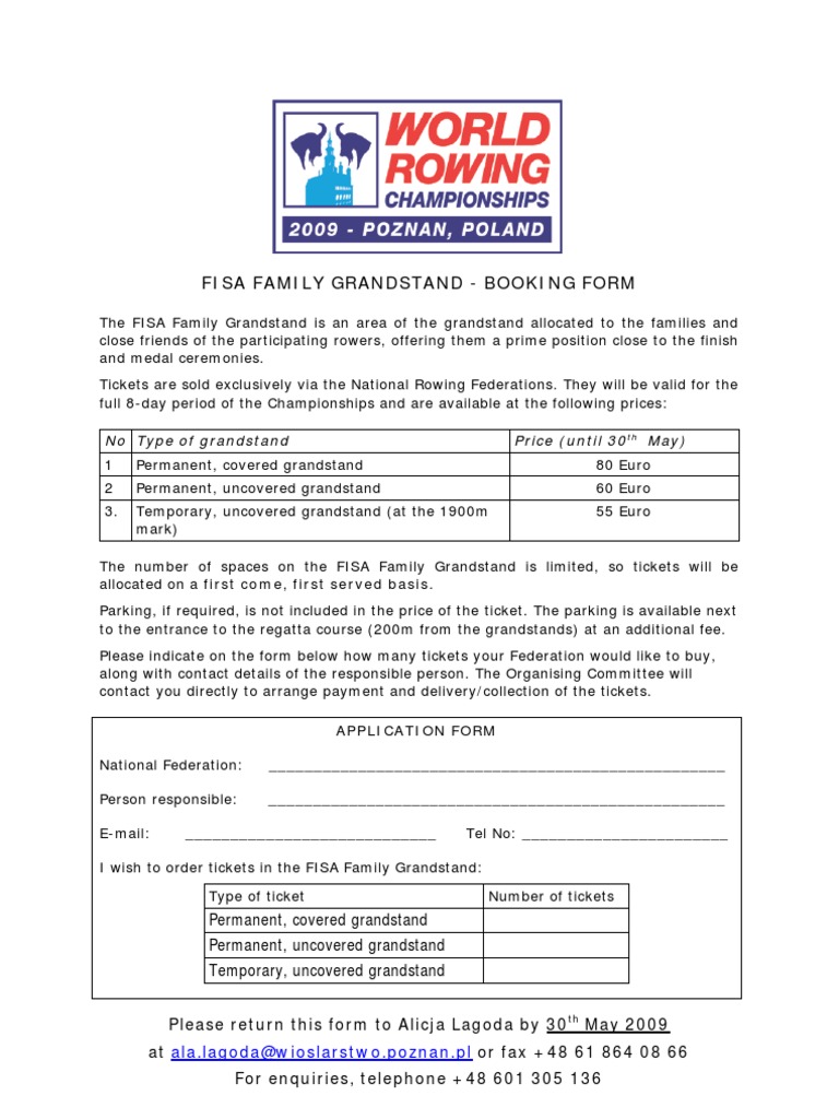 FISA Family Grandstand - Application From - WCH092 | PDF