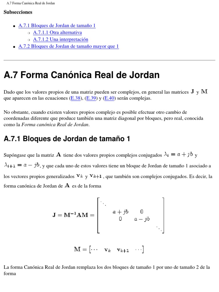 Forma Canónica Real de Jordan | PDF | Matriz (Matemáticas) | Valores ...