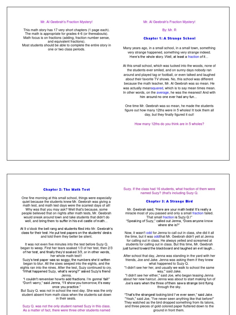 Mr. Al Geebrah's Fraction Mystery Math Story | PDF | Fraction ...