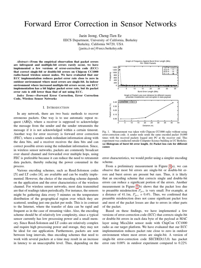 Forward Error Correction In Sensor Networks Error Detection And Correction Forward Error
