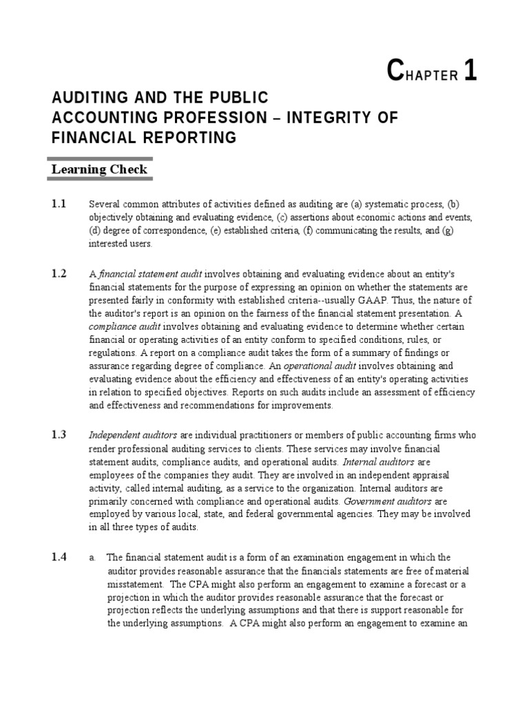 Chapter - AUDITING AND THE PUBLIC ACCOUNTING PROFESSION - INTEGRITY OF FINANCIAL REPORTING ...