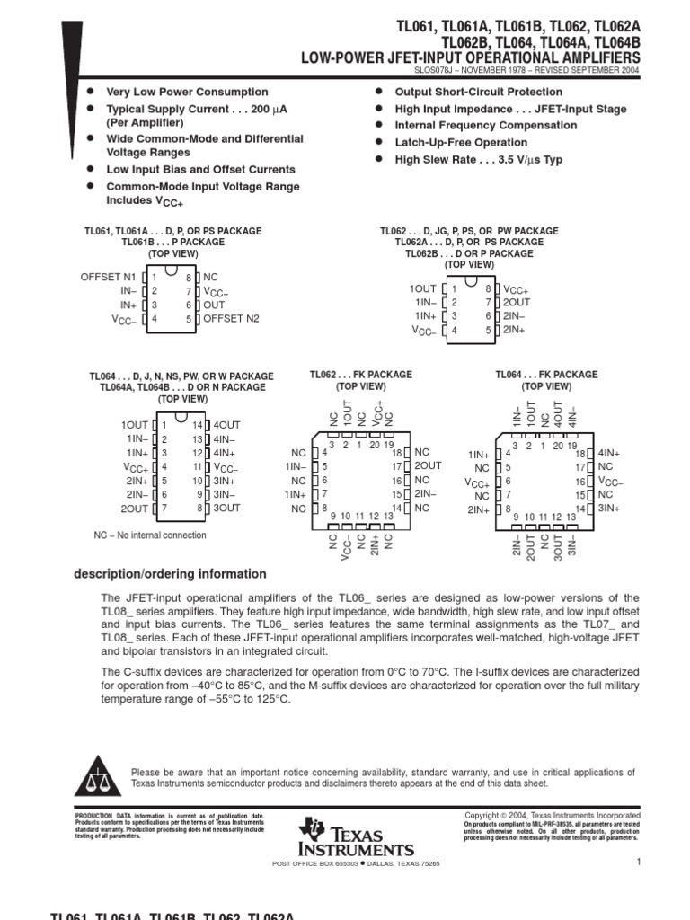 TL064 | PDF | Amplifier | Operational Amplifier