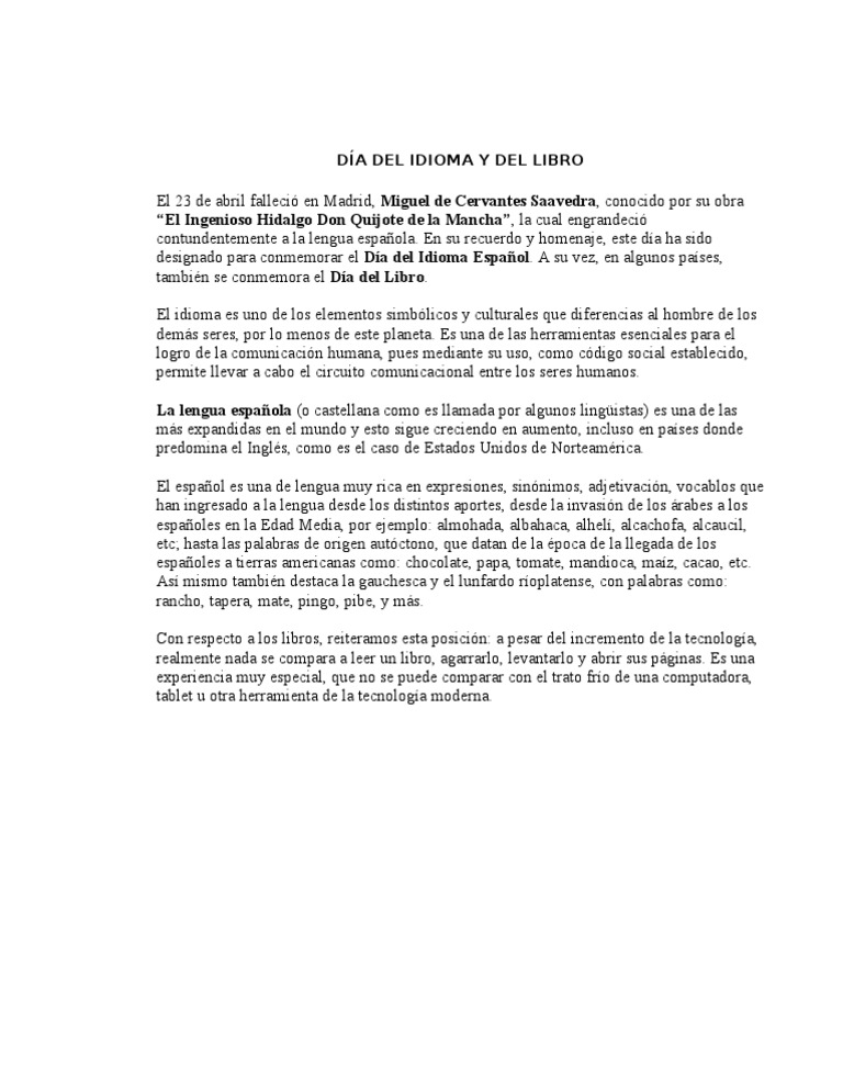 Día Del Idioma y Del Libro | PDF | Estudios de idiomas extranjeros