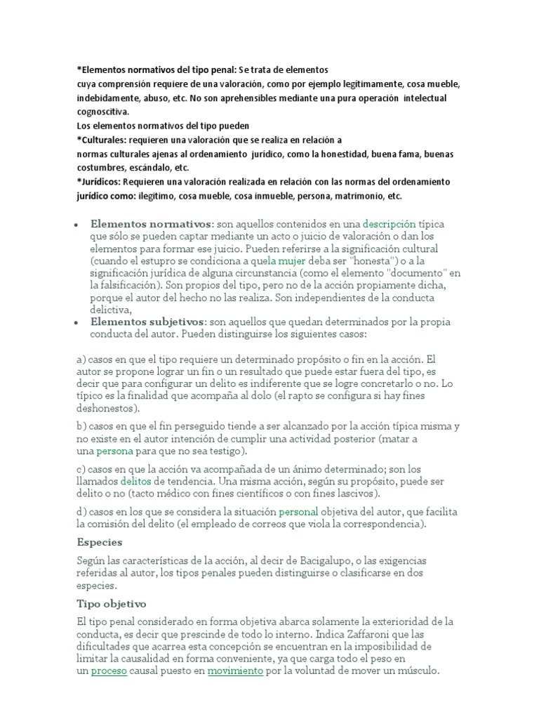 Elementos Normativos Del Tipo Penal | PDF | Derecho penal | Intención ...