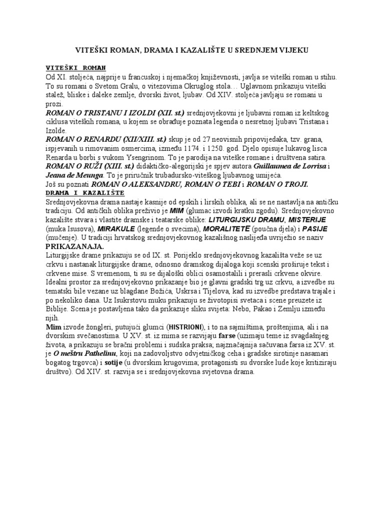 Roman I Drama U Srednjem Vijeku | PDF
