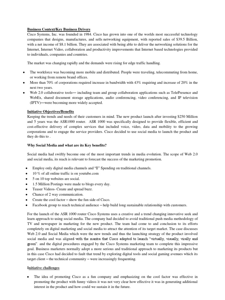 Cisco Asr 1000 Case Analysis Pdf Social Media Popular Culture