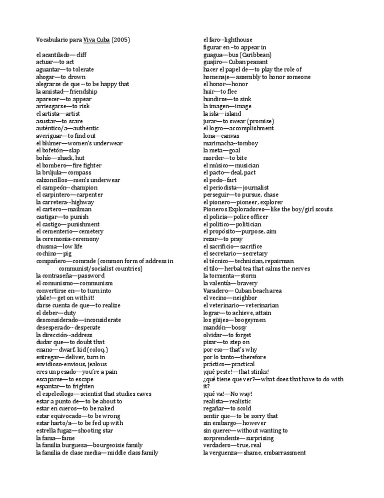 Vocabulario para Viva Cuba | PDF | Seguridad | Informática y tecnología ...