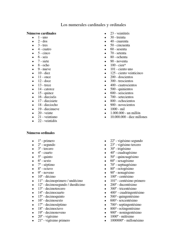 Los Numerales Cardinales y Ordinales | PDF