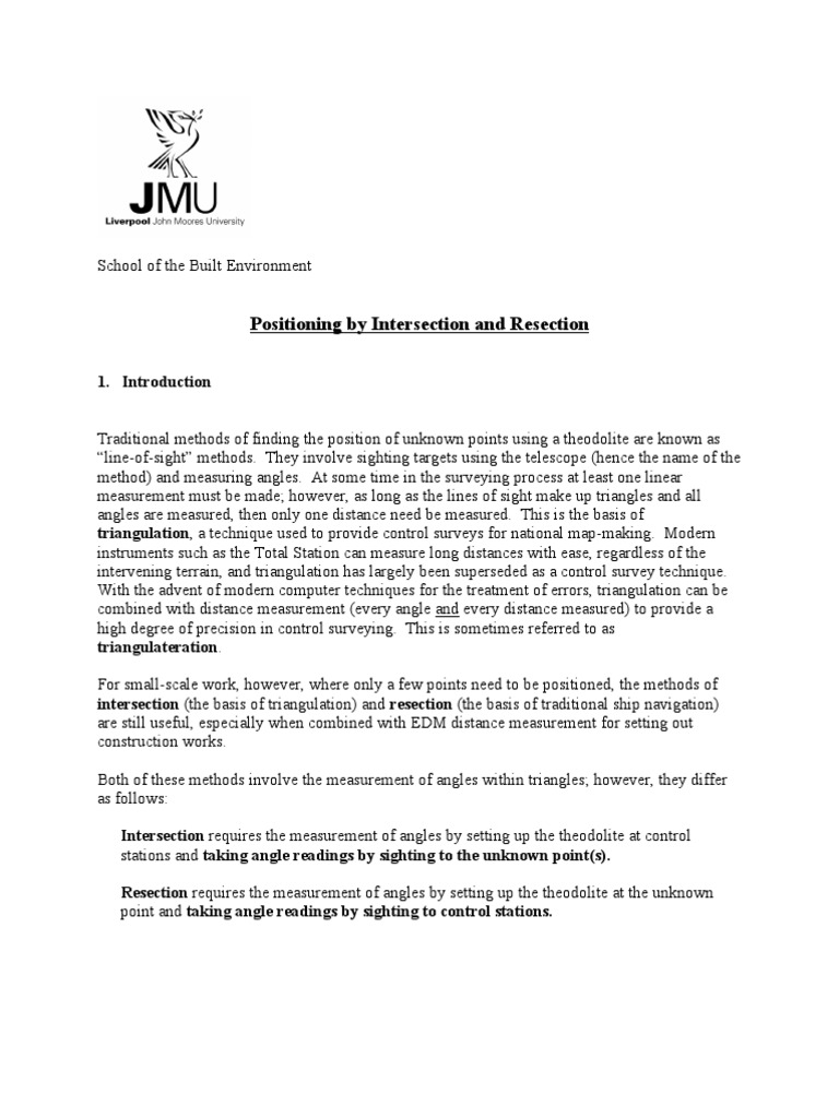 Intersection Anintersecto Resection | PDF | Sine | Surveying