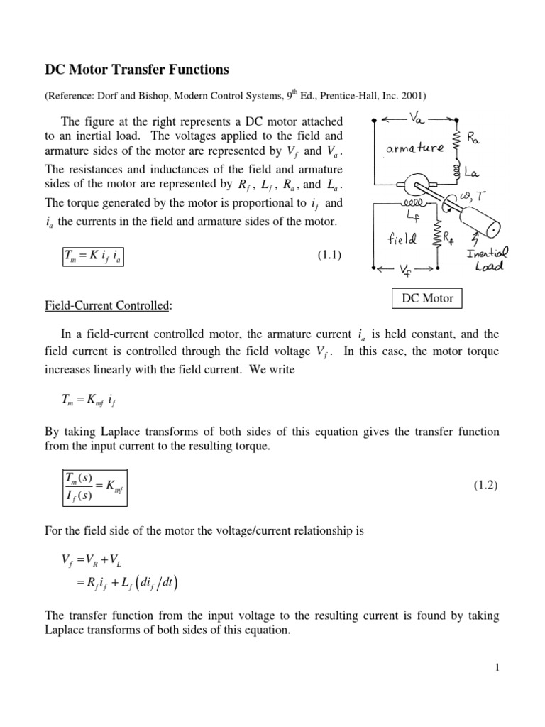 DC Motor Transfer Functions Guide | PDF | Science & Mathematics