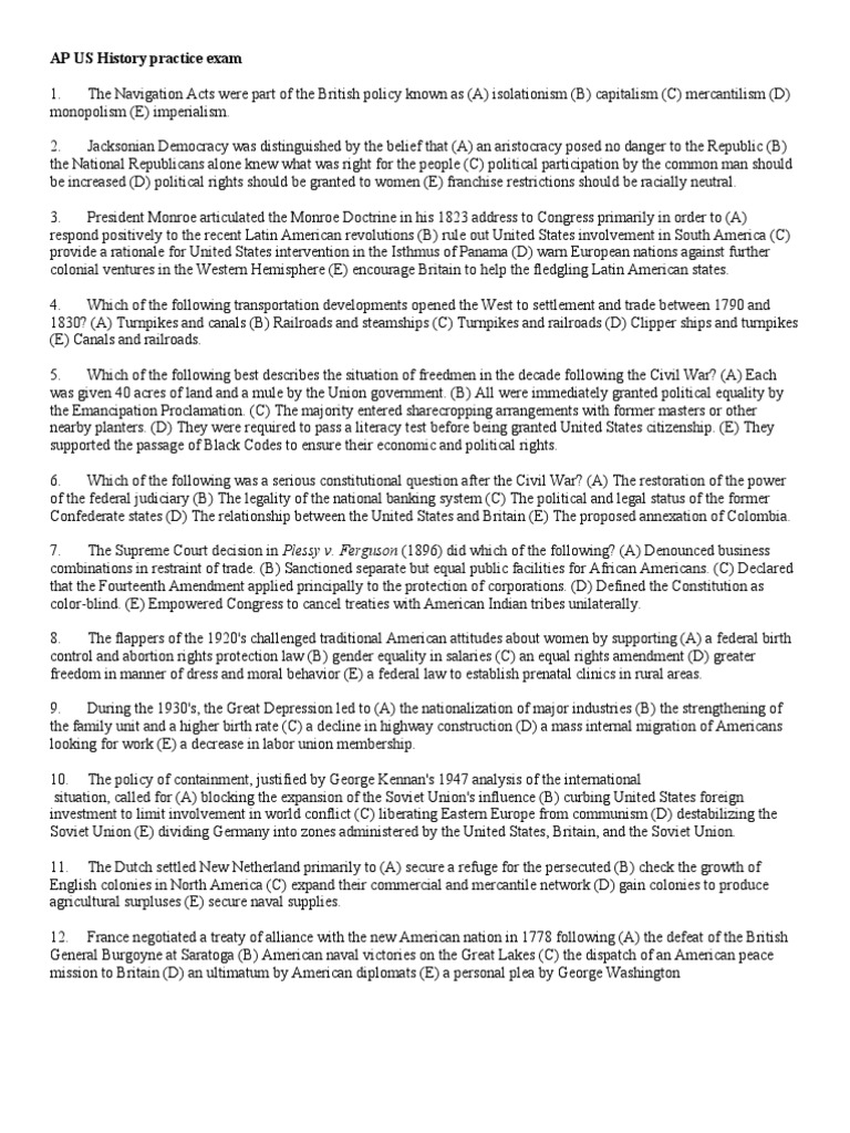 2001 Practice Test Multiple Choice | PDF | Thomas Jefferson | The ...