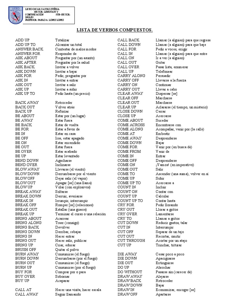 Lista de Verbos Compuestos | PDF | Ocio | Entretenimiento (general)