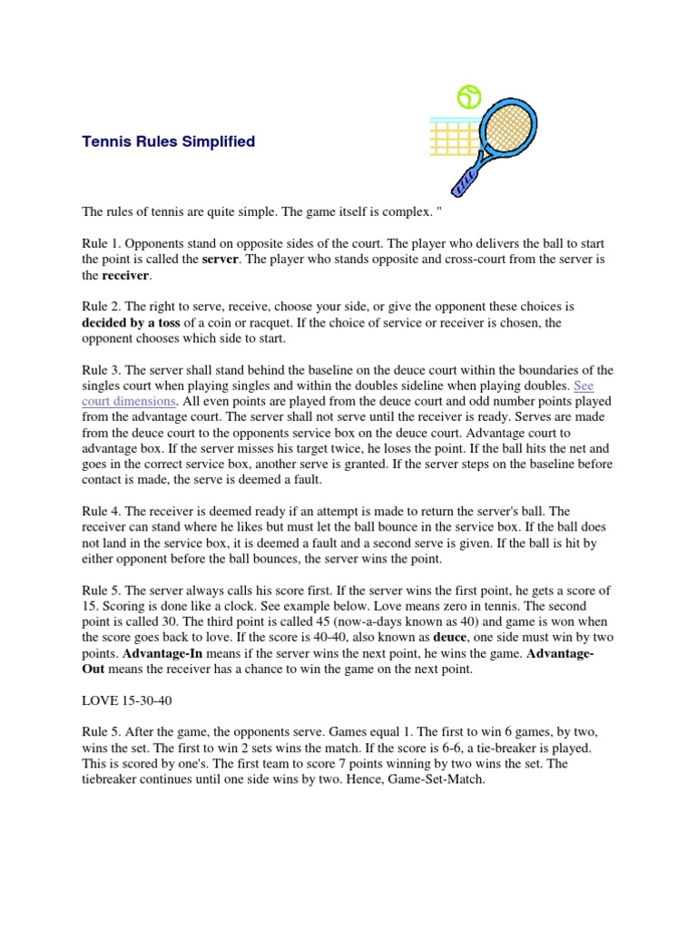 Tennis Rules Simplified | PDF | Leisure Activities | Team Sports