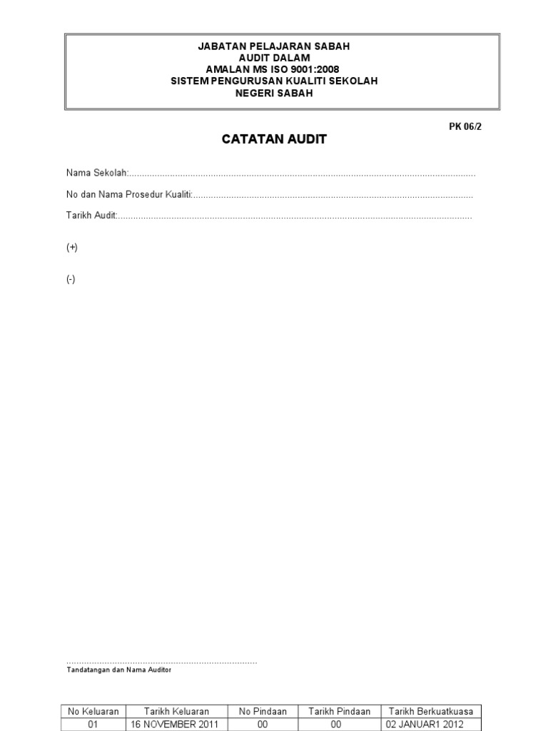 Borang PK 06 2 Catatan Audit | PDF