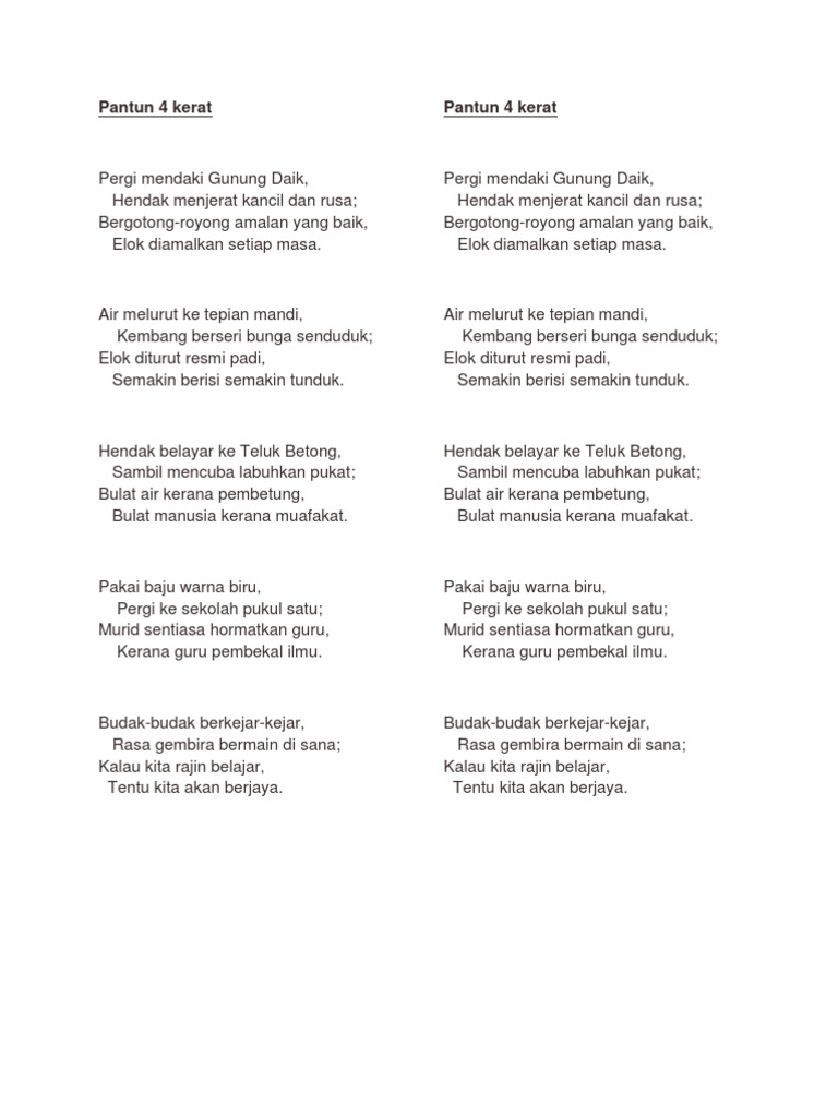 Pantun 4 Kerat | PDF | Seni & Disiplin Bahasa