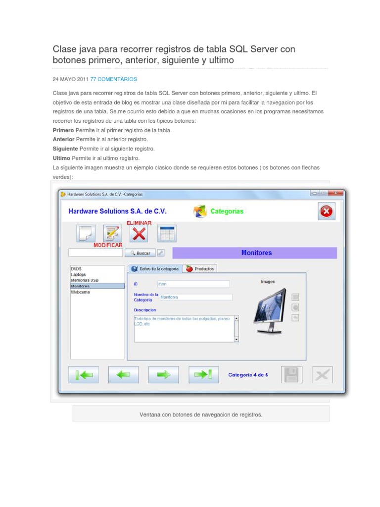Clase Java para Recorrer Registros de Tabla SQL Server Con Botones Primero | PDF | Tabla (base ...